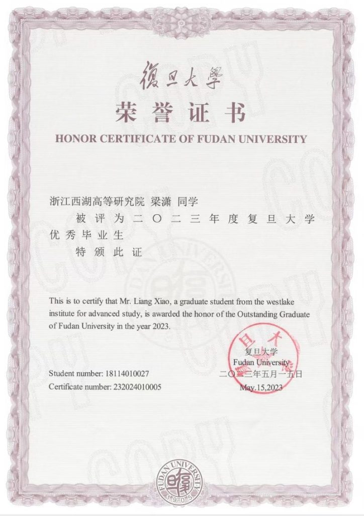 2023.5.15 Congratulations to Xiao Liang for being awarded the honor of Outstanding Graduate of ...